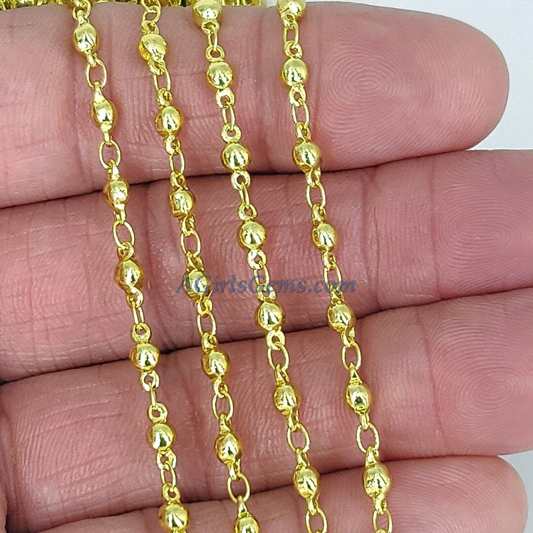 Gold Beaded Rosary Chain, Religious Chain for Jewelry CH #232, 4 Mm ...