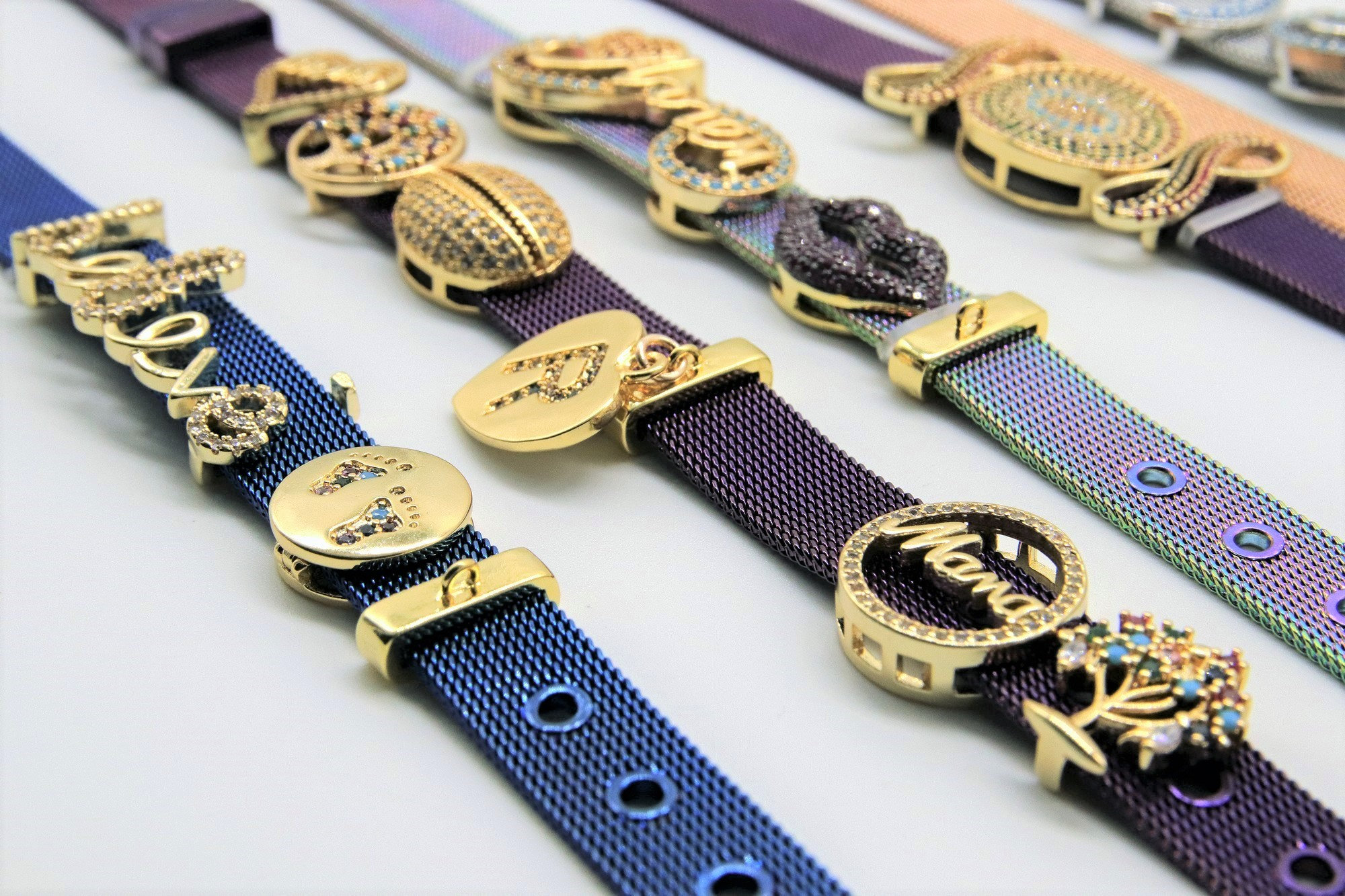 CZ Micro Pave Slider Bar Beads, Gold, Silver Charms Slide, Personalized ...
