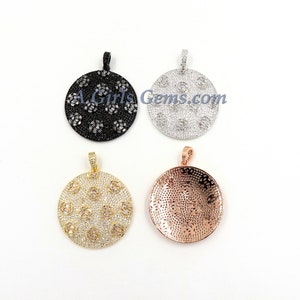 Large Round Disc Pendant, CZ Micro Pave Round Circle Pendant Textured ...