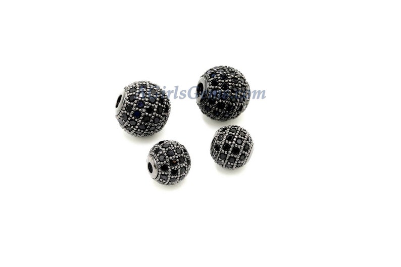Gunmetal Black CZ Beads, Round Black CZ Micro Pave Beads, Ball Black ...