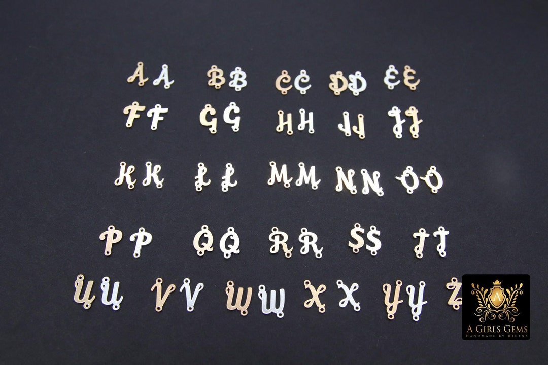 14 K Gold Filled Script Alphabet Connectors, 7 Mm 925 Sterling Silver ...