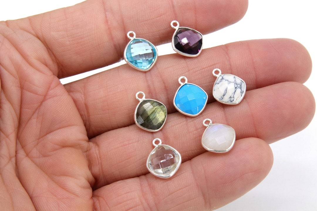 Diamond Square Charms, 925 Sterling Silver Diamond Shaped Gemstone ...