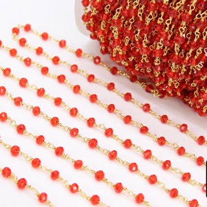 22k Gold Plated Ruby Red Rosary Chain, Cranberry Red 4 Mm Chains CH 427 ...