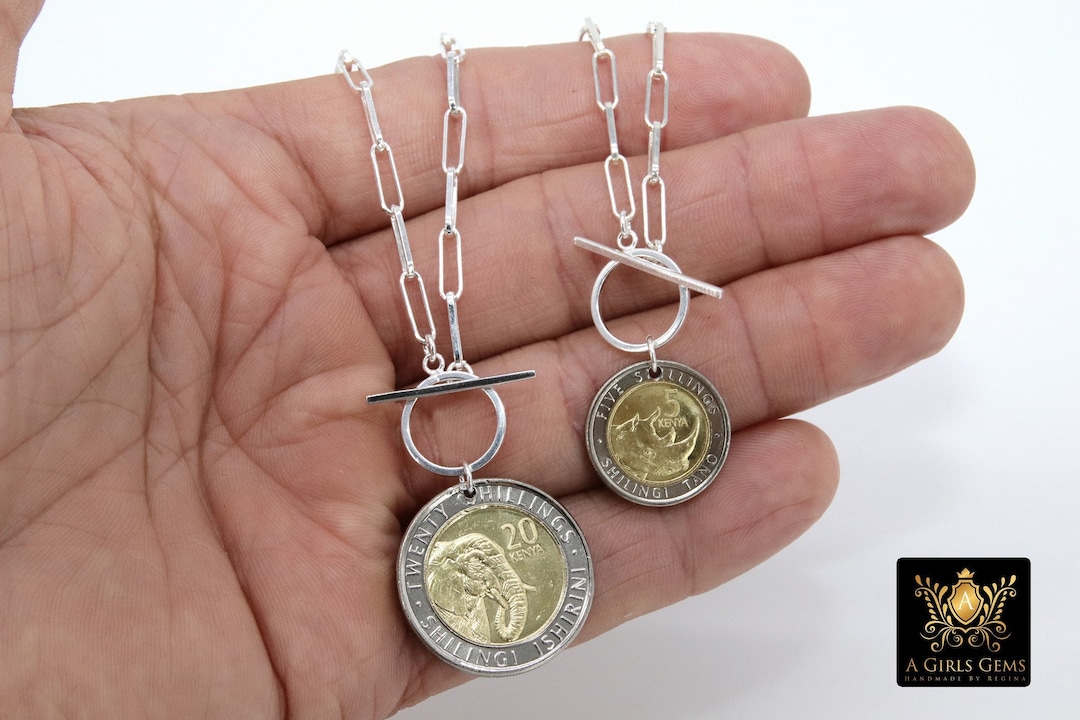 Silver Coin Necklace, 925 Sterling Silver Medallion Toggle Wrap ...