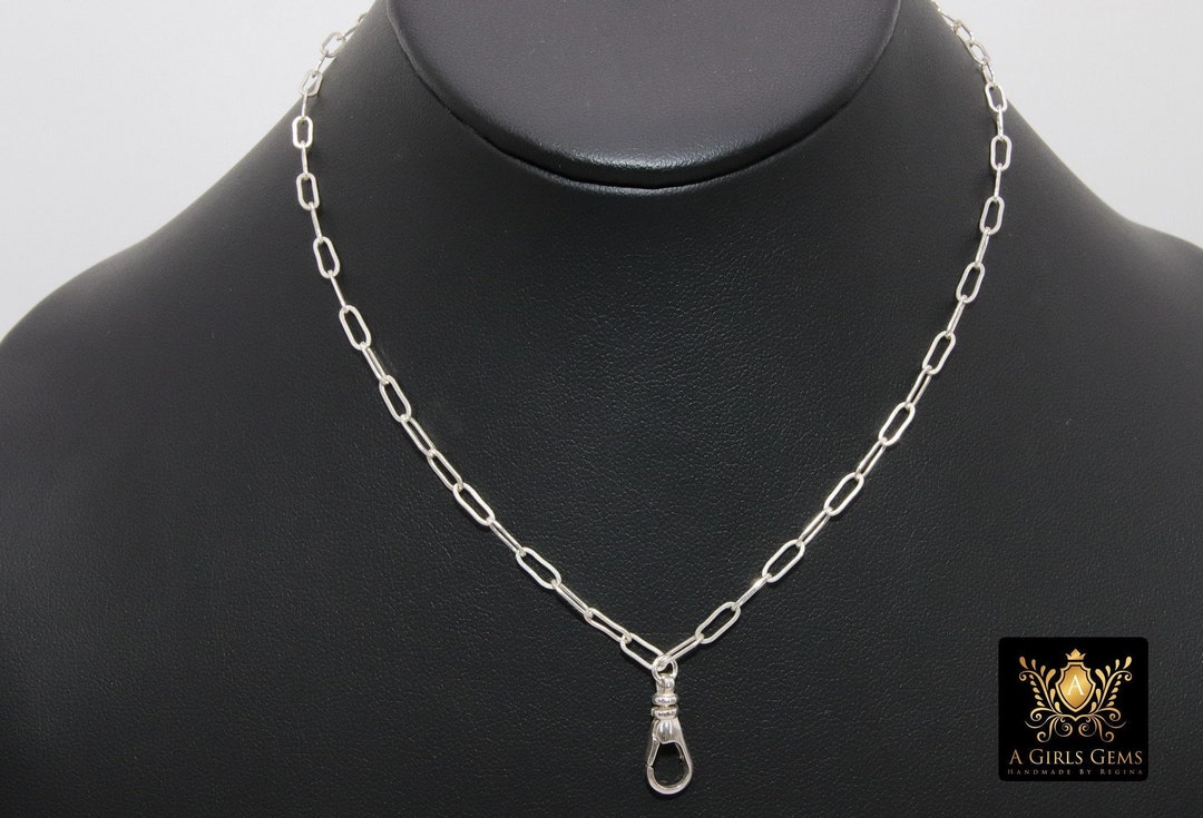 Silver Swivel Fob Chain Necklace, 925 Sterling Silver Drawn Rectangle ...
