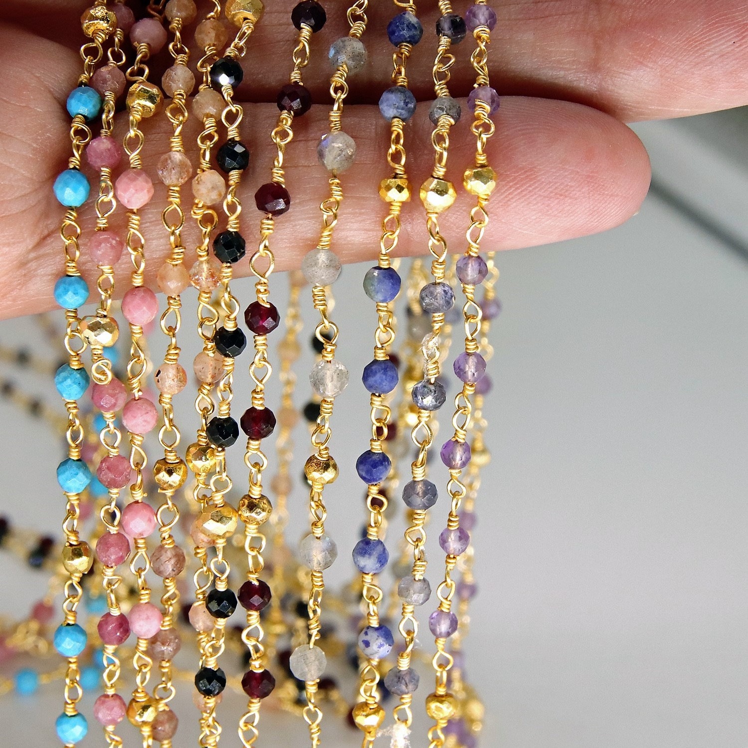 22 K Gold Natural Strawberry Quartz Chain, Unfinished 4 Mm Gold Pyrite ...