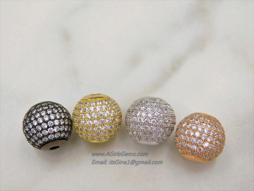 Gunmetal Black CZ Beads, Cubic Zirconia Diamond Pave Round Beads # 71 ...