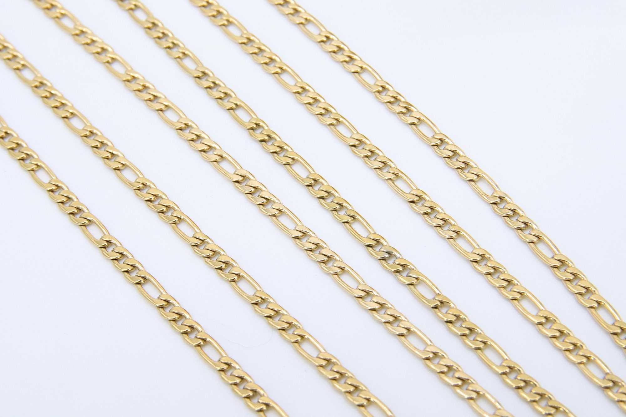 Stainless Steel Gold Figaro Faceted Chain, Silver Steel Chains CH #261 ...
