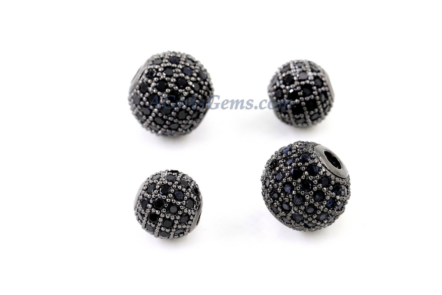 Gunmetal Black CZ Beads, Round Black CZ Micro Pave Beads, Ball Black ...