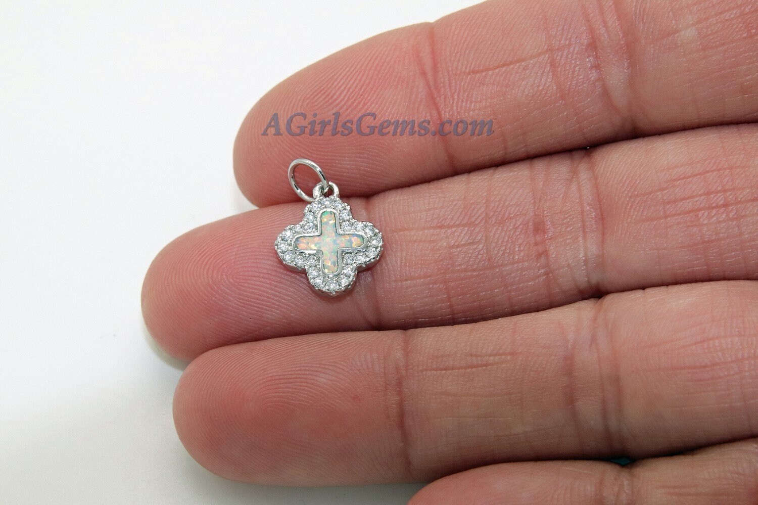 Cross Charm CZ Pave Gold or Silver Opal Religious Cross - Etsy