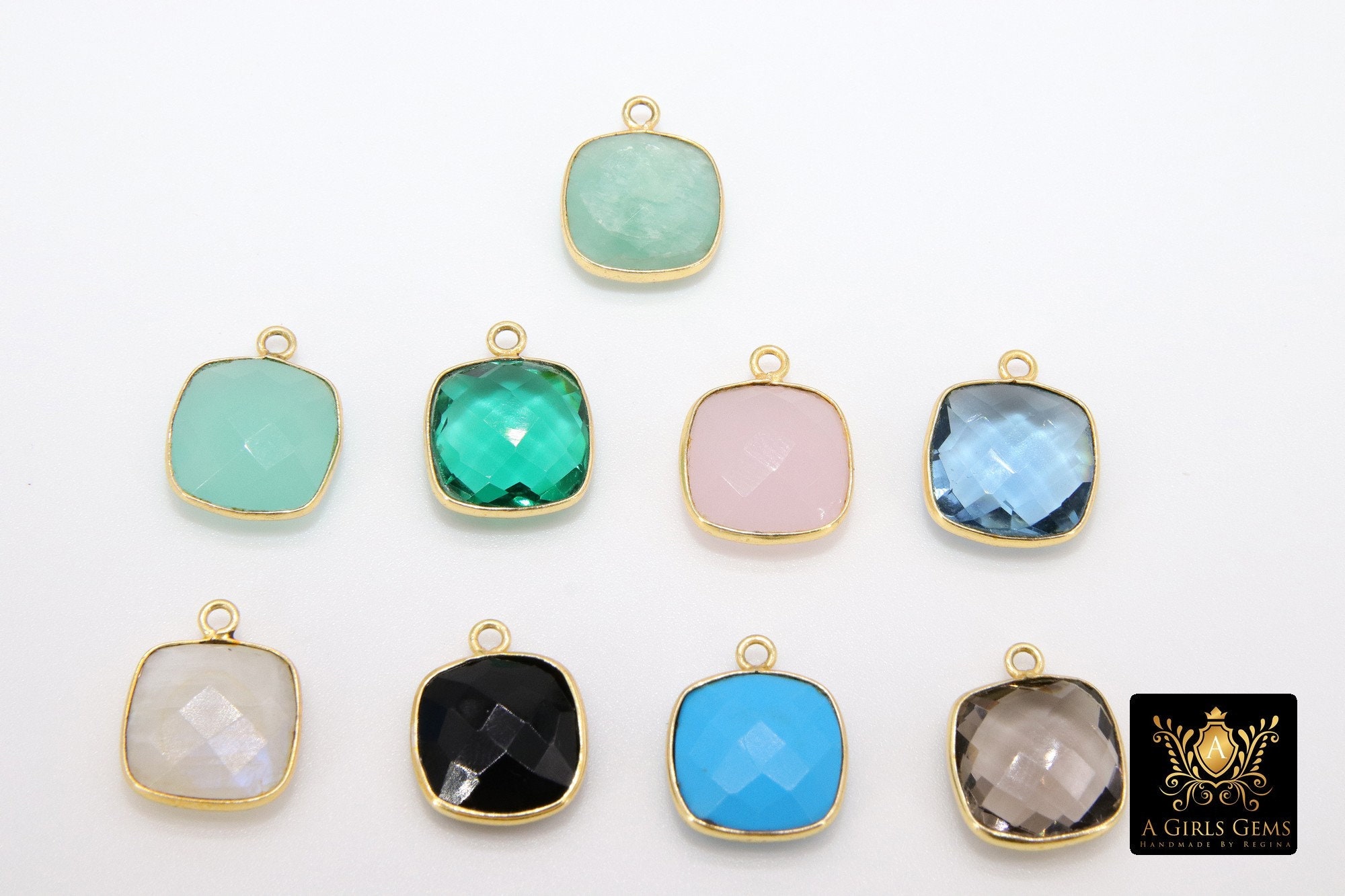 Square Gemstone Charms 12 Mm Gold Gemstone Charms 2994 - Etsy