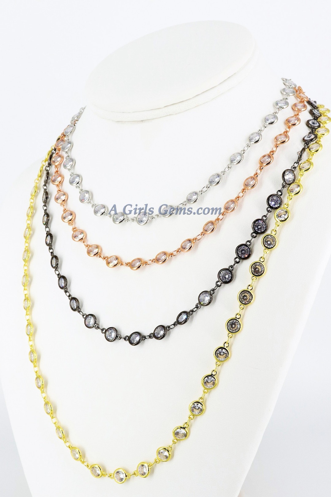 Silver CZ Chain by the Yard, 4 or 6 Mm Genuine CZ Chain CH #543, Rose ...