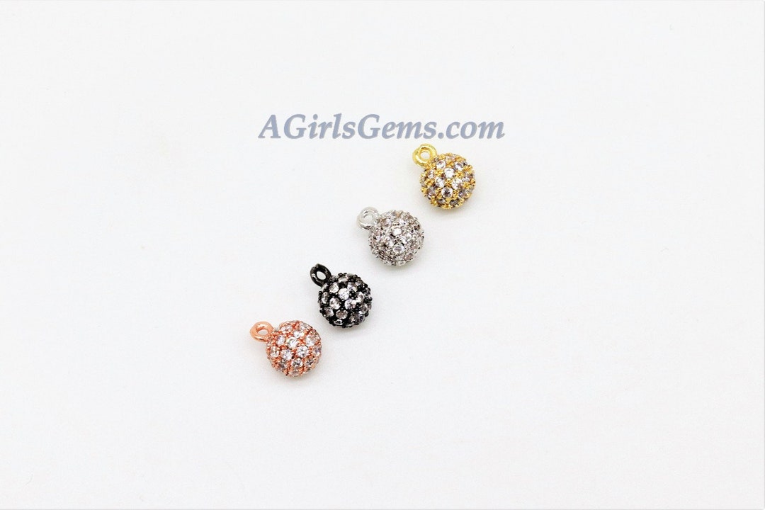 Round Crystal Ball Charm, CZ Micro Pave 6, 8 Mm Extender Dangling ...