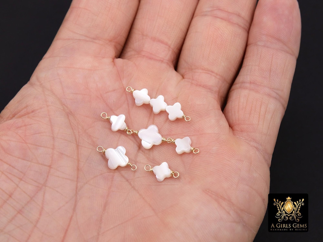 14 K Gold Filled Clover Connector, Wire Wrapped Mother of Pearl ...
