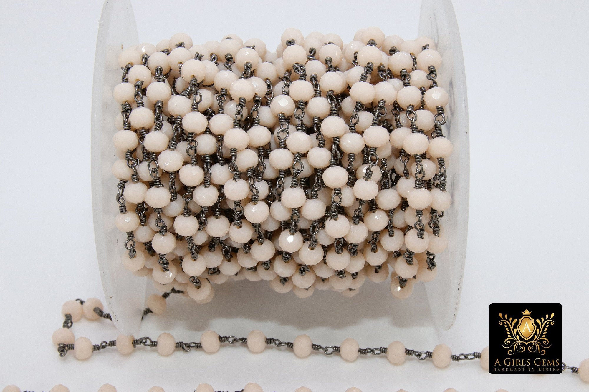 Light Cream Ivory Rosary Chain 6 Mm Gold Plated Beige Mystic - Etsy