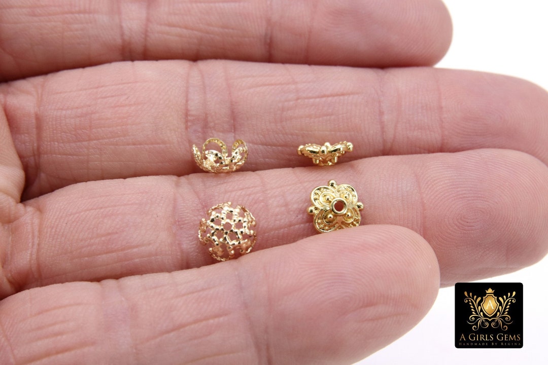 Gold Bead Caps, Bead End Caps, 8 Mm End Cap Styles #3412, Round ...