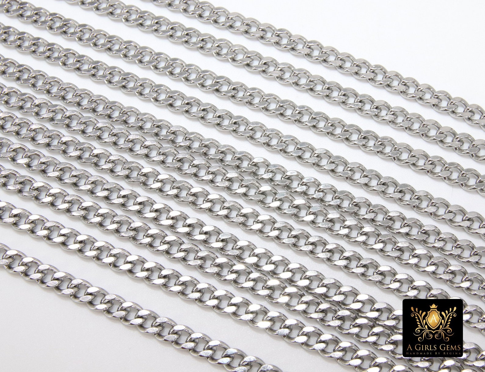 Stainless Steel Chain, 304 Silver Flat Dainty Curb Chains CH #213, 7 Mm ...