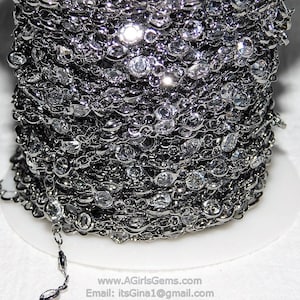 Gunmetal Black Clear Crystal Bezel Rosary Chain, Black Plated Connector ...