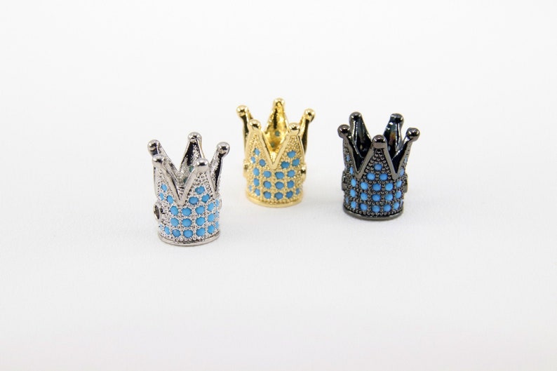 CZ Micro Pave Crown Shaped Beads, Sapphire Blue King Crown Spacer ...