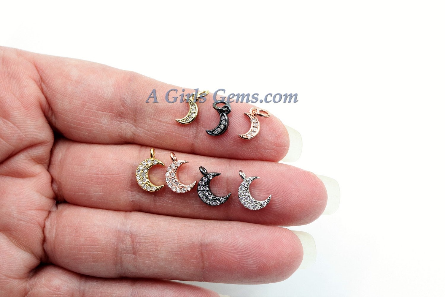 Crescent Moon Charm, CZ Pave Mini Moon Charms #26, Tiny Small Moon ...