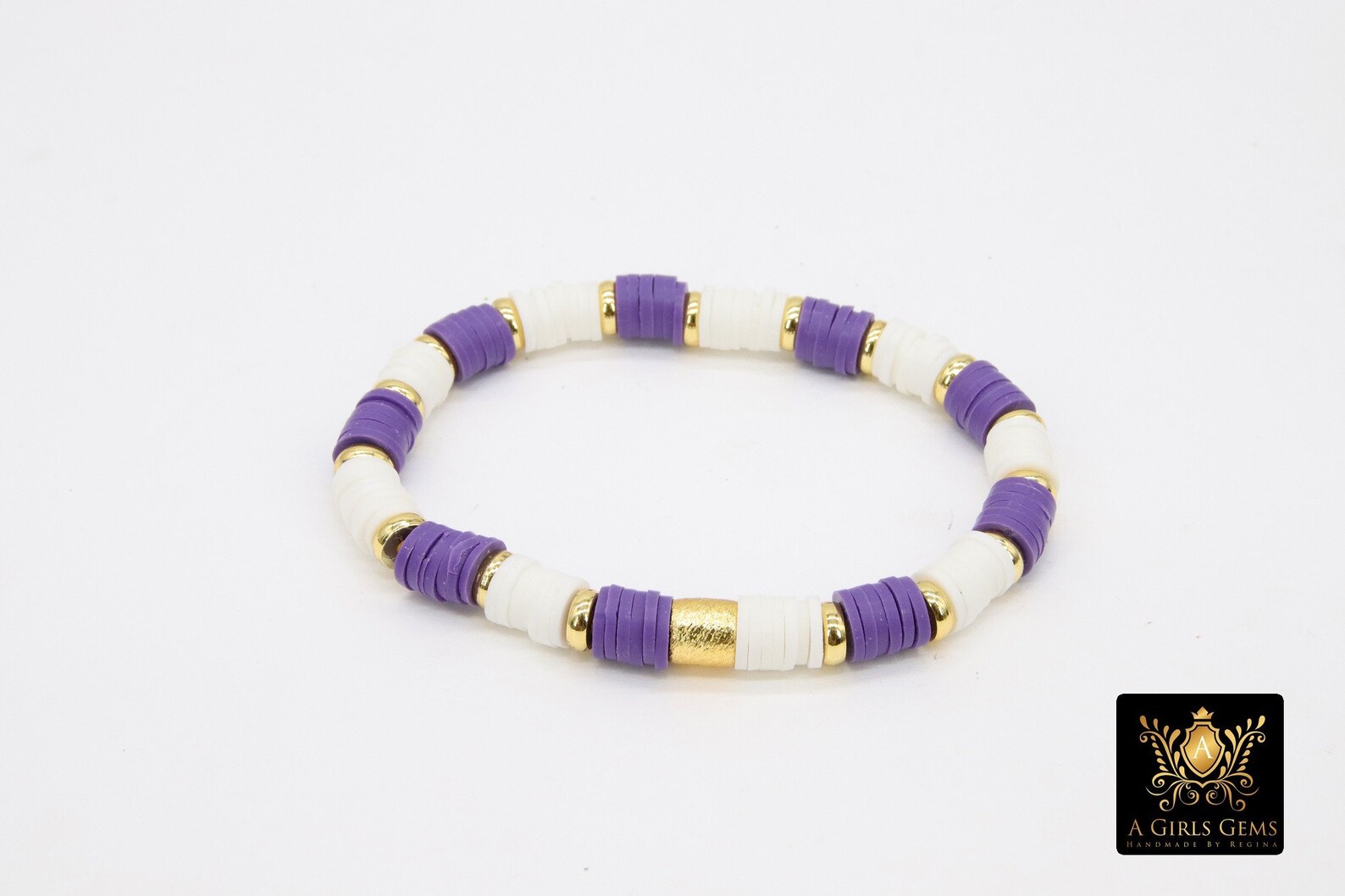 LSU Heishi Beaded Bracelet Purple White Gold Stretchy - Etsy