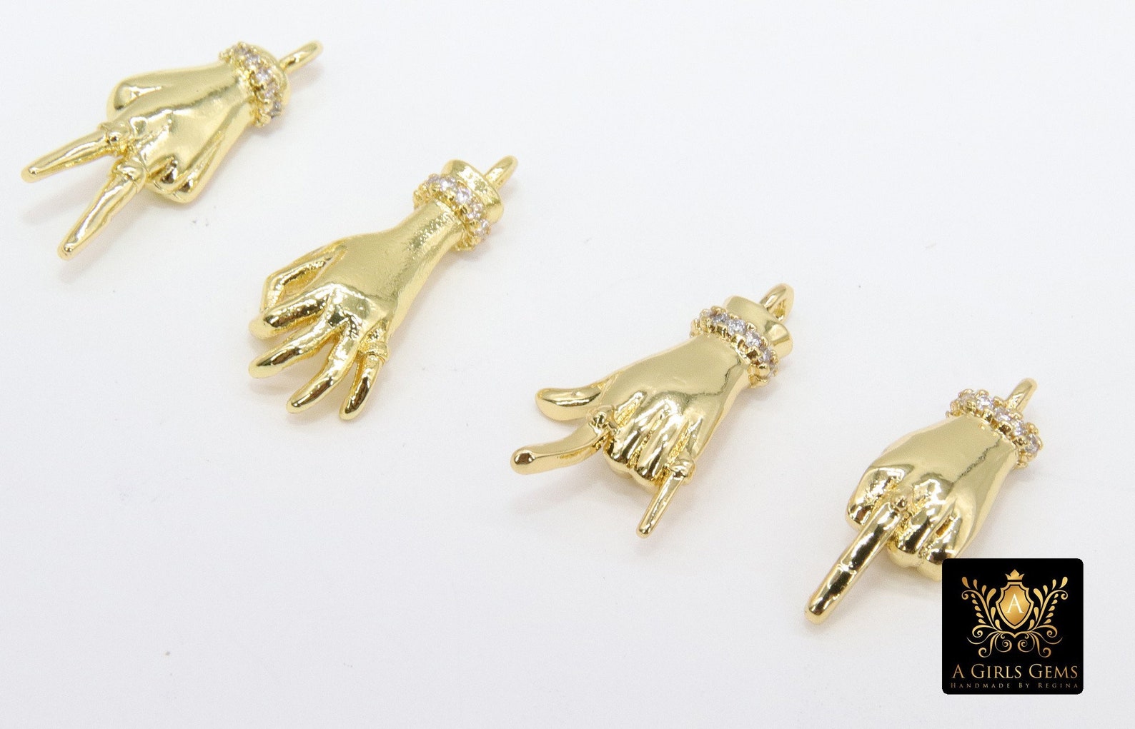 Hand Finger Sign Charms 2 Pc Gold Middle Finger Pendant | Etsy