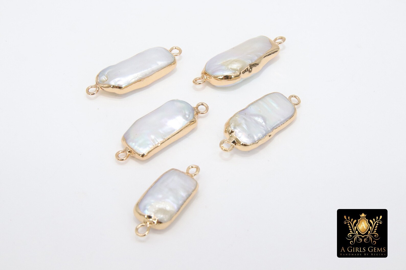 Freshwater Pearl Connectors, Gold Rectangle Two Loop White Charms #2625 ...