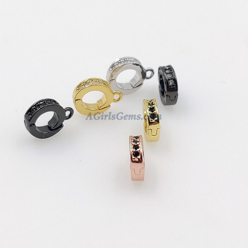 Bail Enhancer Ring Clasps or Bail, 3 Pcs Black or Rose Gold CZ Pave ...