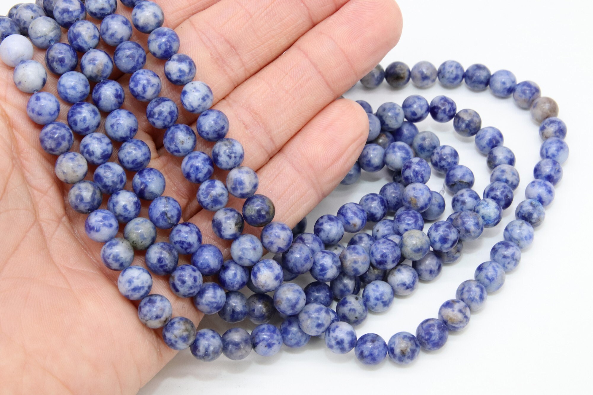 White and Blue Jasper Beads, Royal Sky Blue Spotted Round Beads BS# 53 ...