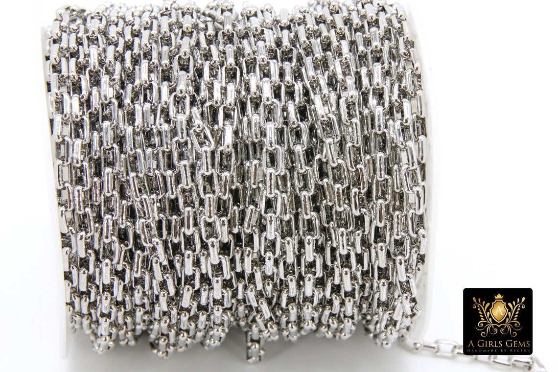 Silver Box Chains Rectangle Box Chains Thick 5.0 x 3.5 mm | Etsy