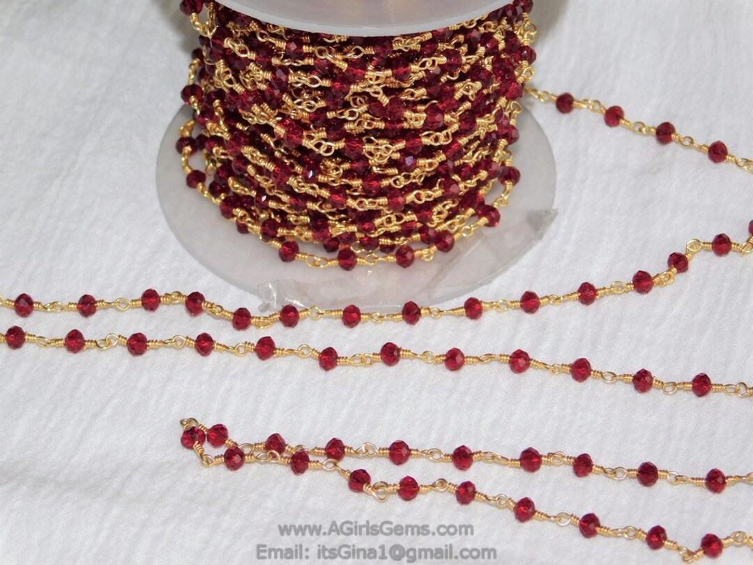 22k Gold Plated Ruby Red Rosary Chain, Cranberry Red 4 Mm Chains CH 427 ...