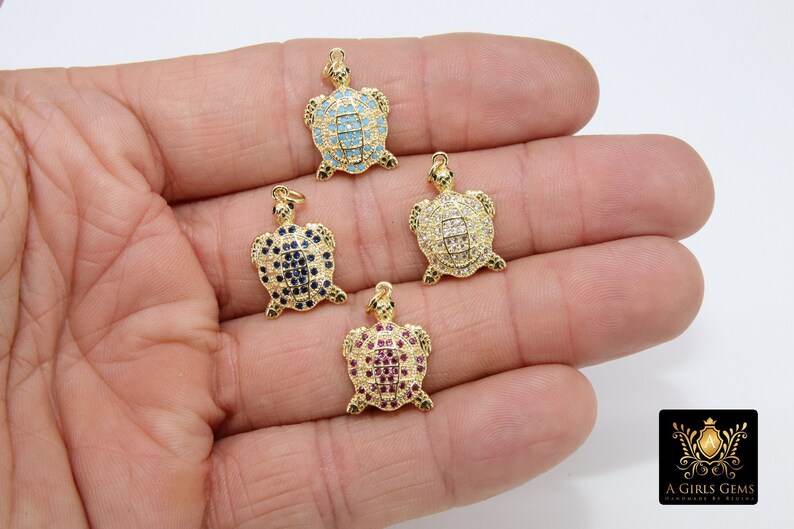 CZ Pave Turtle Charms Gold Tortoise Pendants for Silver Sea - Etsy