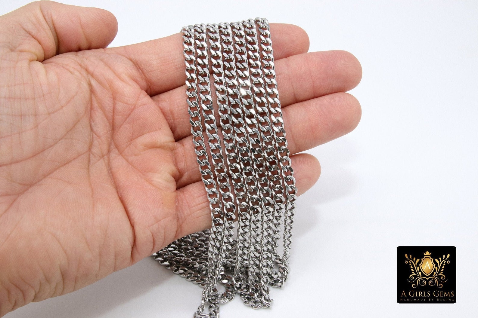 Stainless Steel Chain, 304 Silver Flat Dainty Curb Chains CH #213, 7 Mm ...