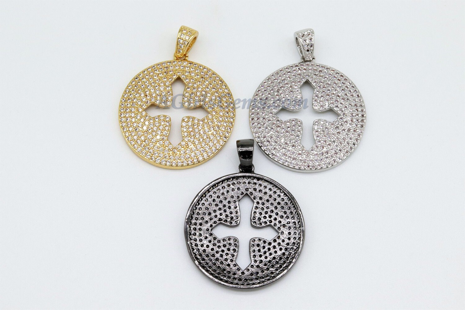 CZ Micro Pave Cross Pendant Round Disc Religious Charms - Etsy