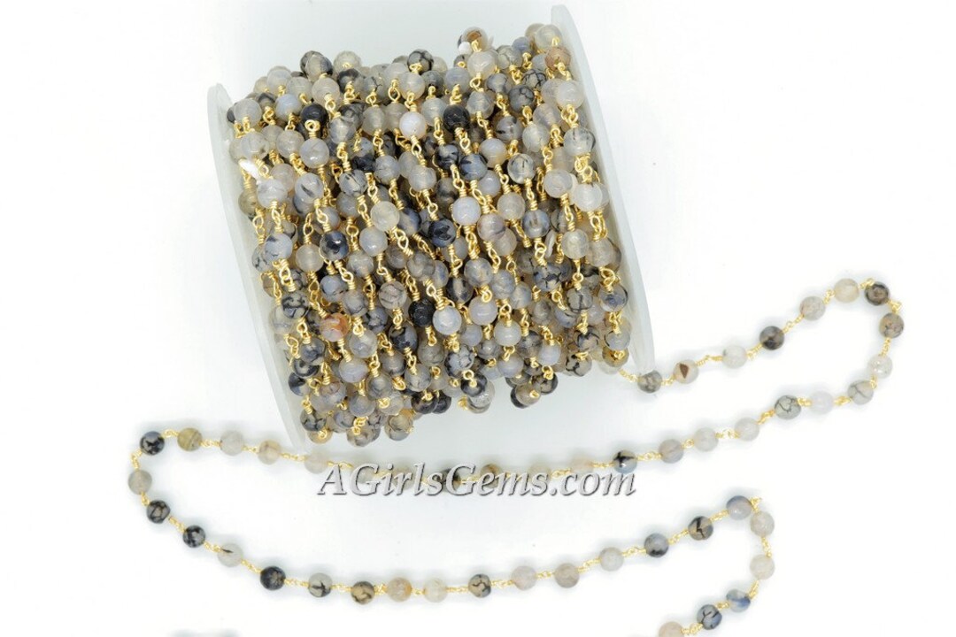 Faceted Natural White Agate Rosary Chain, 6 Mm Black White Rosary CH ...