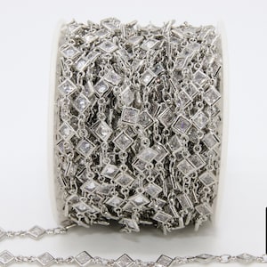 CZ Chain by the Yard, Genuine Diamond Shape CZ Bezel Chain Gold CH #548 ...