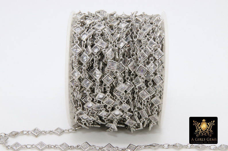 CZ Chain by the Yard Genuine Diamond Shape CZ Bezel Chain | Etsy