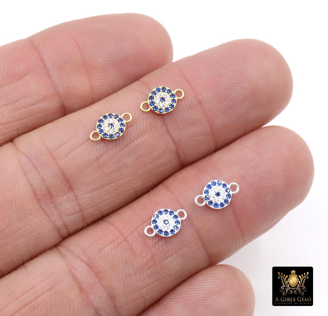 14 K Gold Filled Evil Eye Connectors, 925 Sterling Silver 6 Mm CZ Micro ...