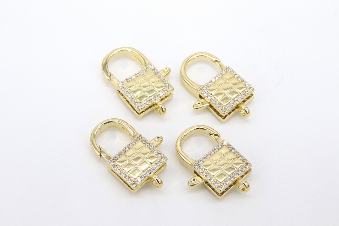 CZ Pave Mini Padlock Lobster Clasp, Gold Lock Clip #2344, Necklace ...