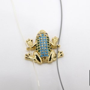CZ Micro Pave Frog Connectors, Gold 3D Colorful Amphibian Blue ...