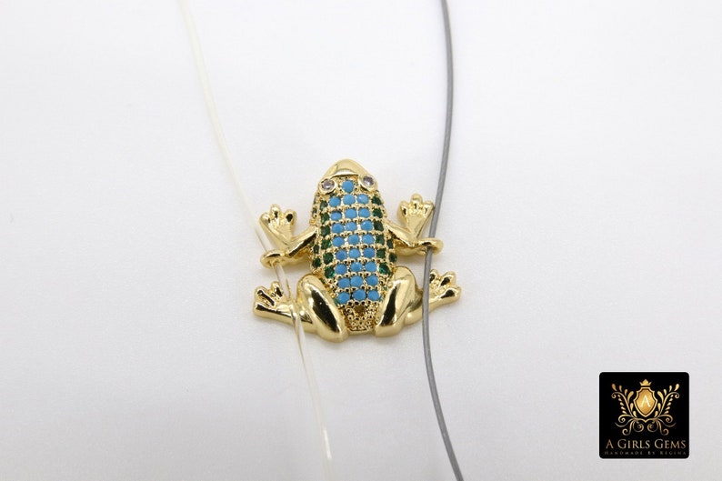 CZ Micro Pave Frog Connectors, Gold 3D Colorful Amphibian Blue ...