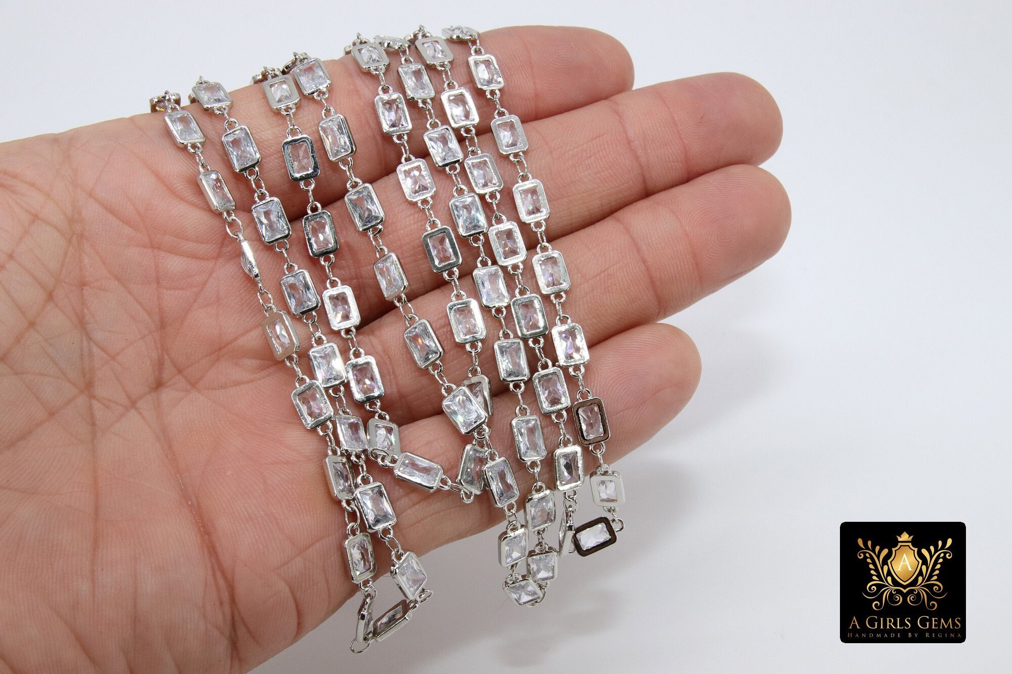 Genuine Cubic Zircon Chains Rectangle Bezel Chains Silver | Etsy