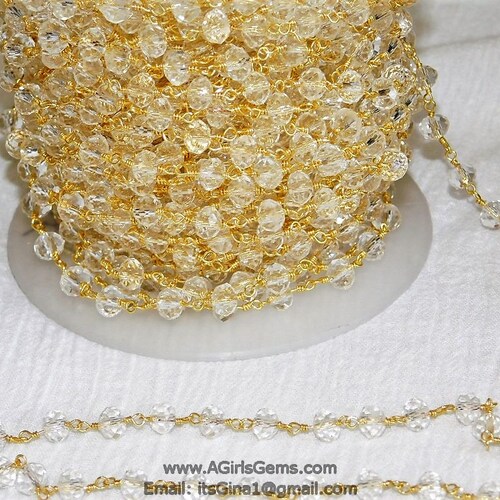 3ft Gold Plated Beaded Chain With Crystal Glass Beads Rosary - Etsy