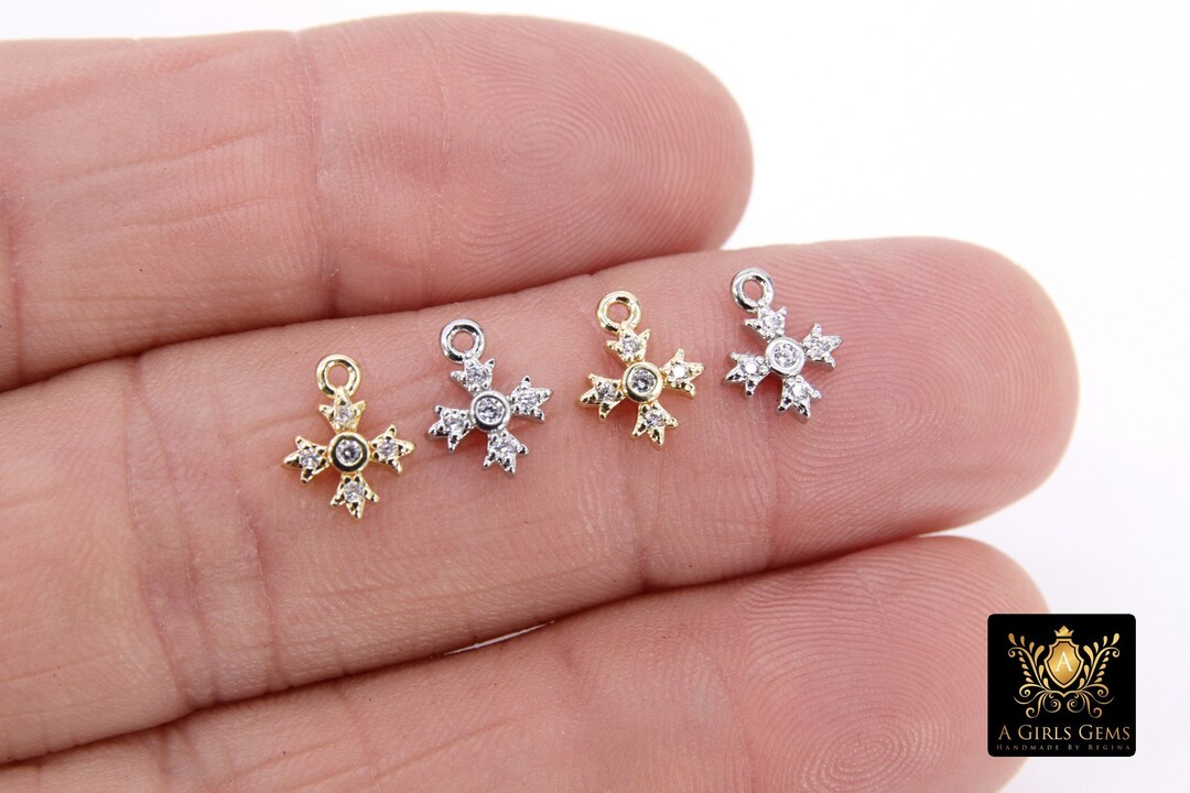 CZ Paved Gold Cross Charms, 10 Mm Tiny Silver Cross Charm #3386 ...