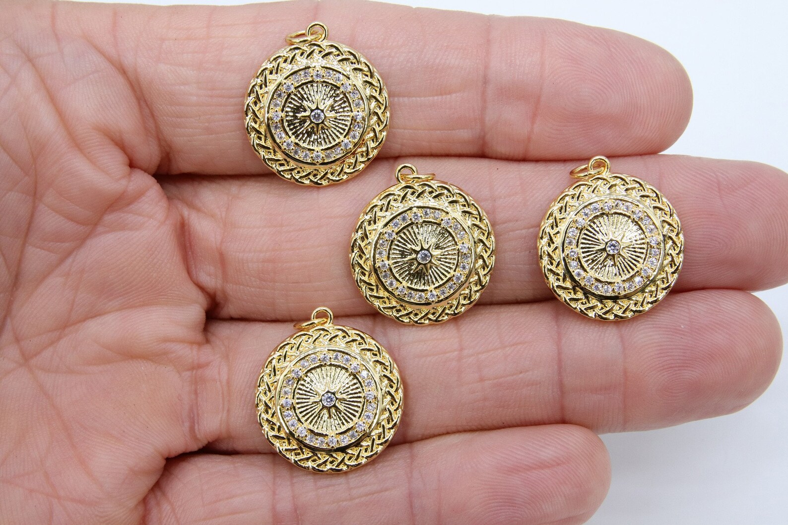 Gold Coin Charm 4 Styles CZ Pave Round Disc Charms 2655 - Etsy