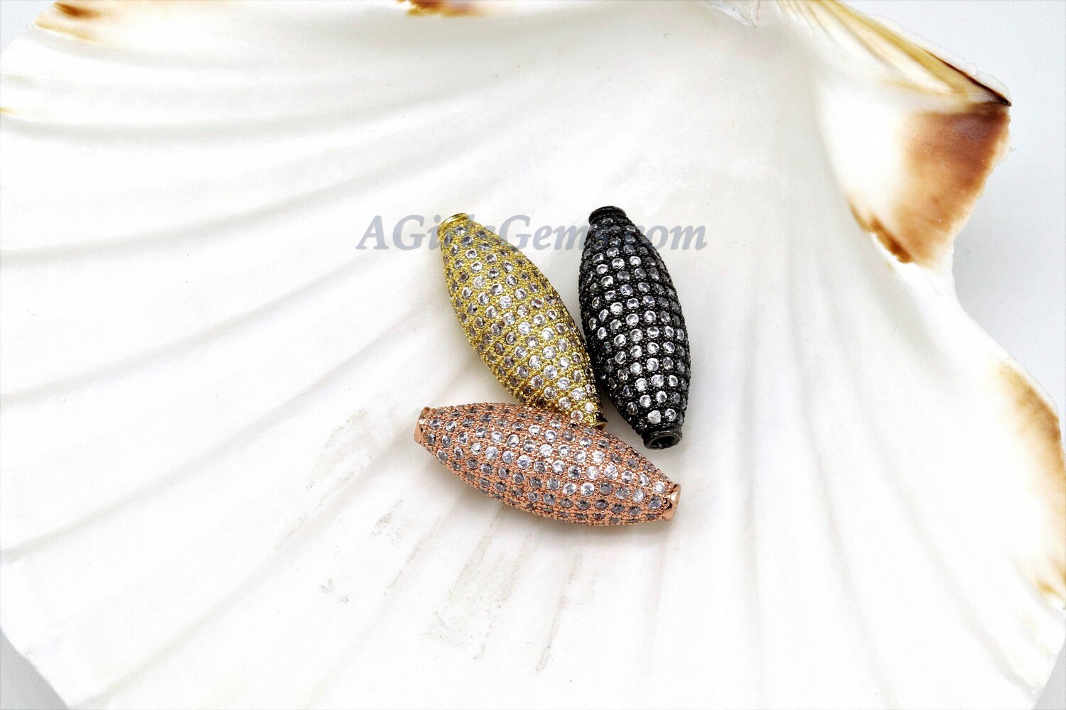 CZ Micro Pave Bead Long Oval Egg Beads in ALL Colors Rose | Etsy