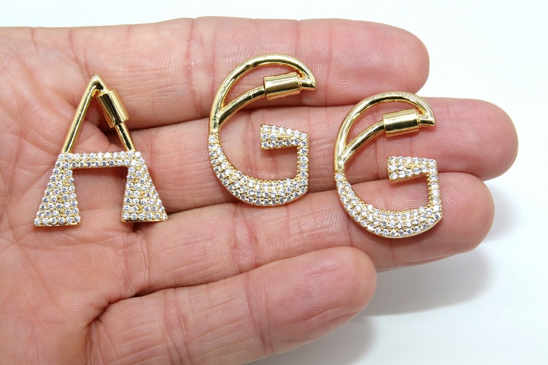 CZ Micro Pave Letter Screw Clasps, Large Gold Connector Links, Jewelry ...