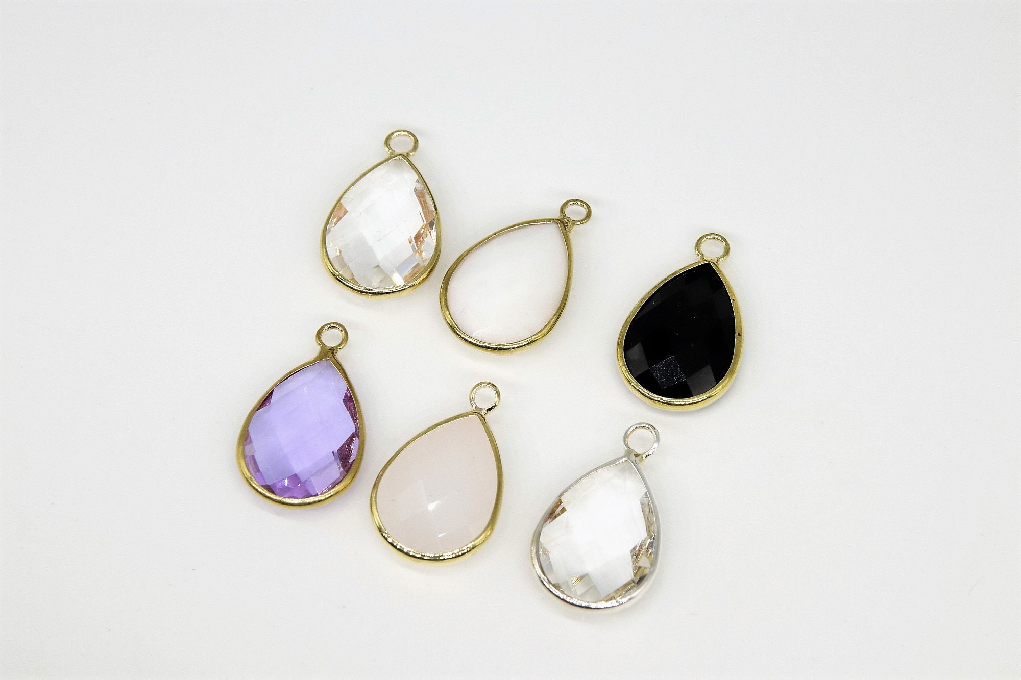 Teardrop Charm Connectors Round Charms Gold or Silver Blue | Etsy