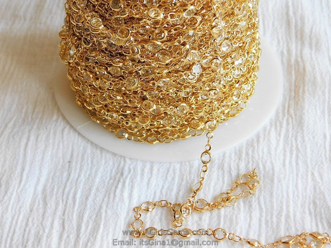 Clear Crystal Bezel Rosary Chain, Gold Plated Connector Bezel Chain CH ...