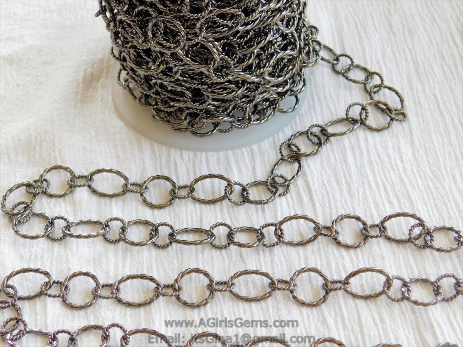 Large Link Chain Textured Round Necklace Chain Gunmetal | Etsy